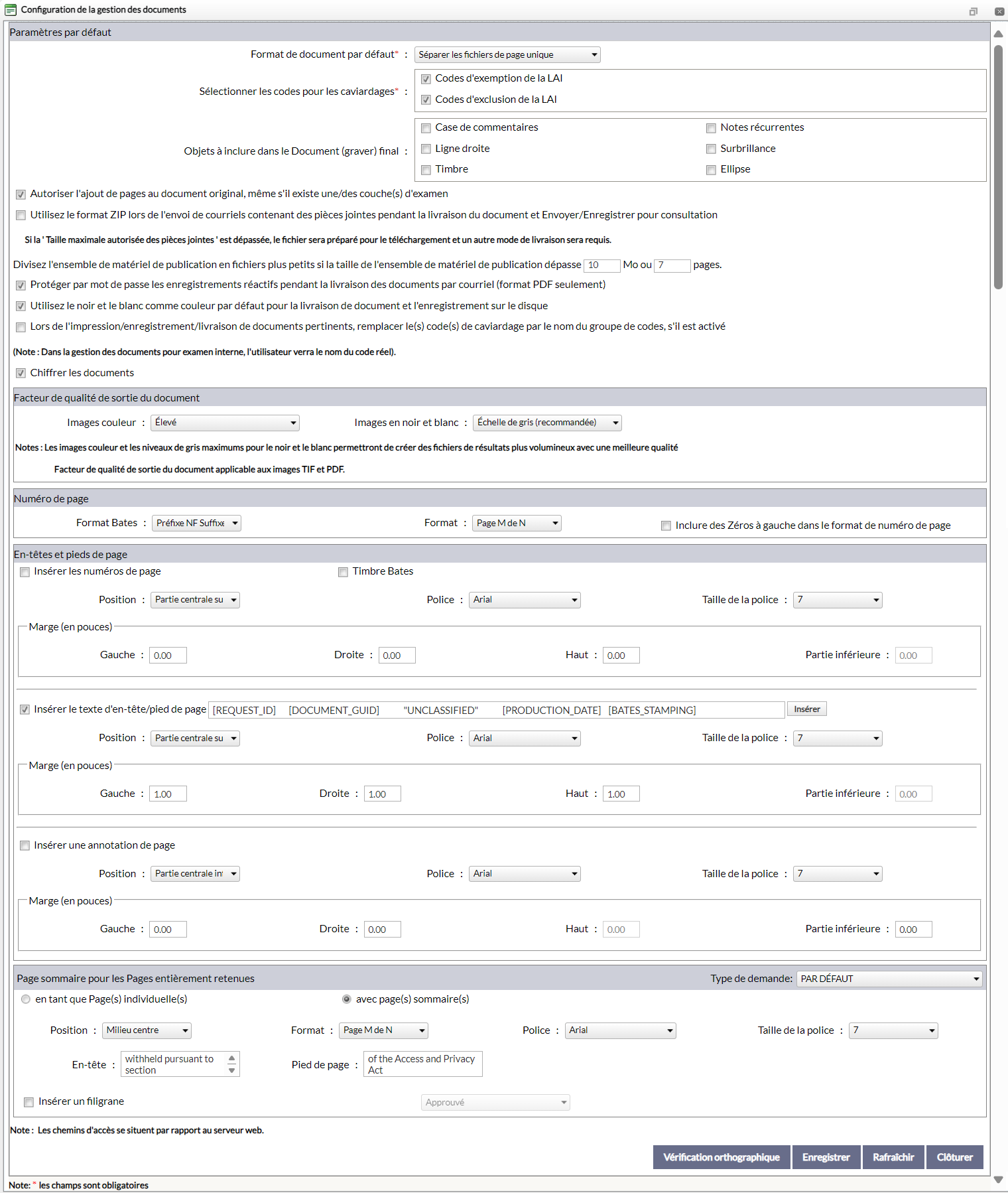 Configuration des documents